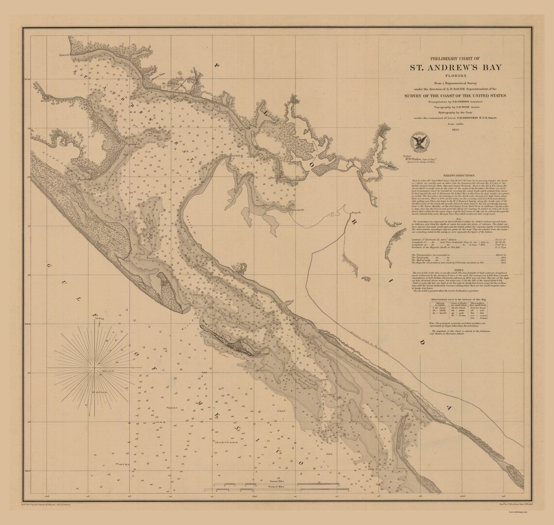 St Andrews Bay 1855 Map Old Nautical Chart Grand Lagoon - Etsy