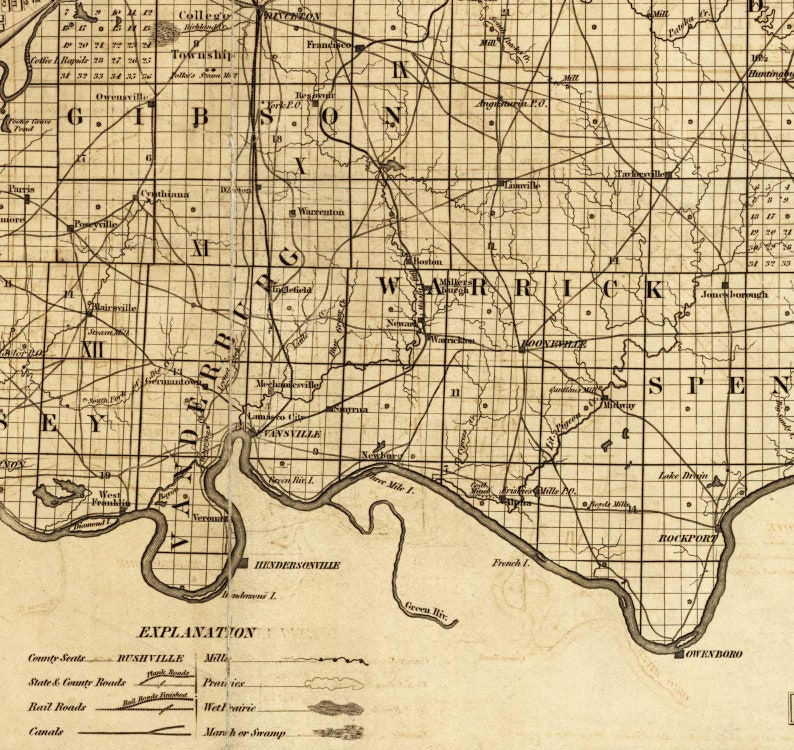 Indiana 1852 Old State Map Sectional & Fractional Sections - Etsy