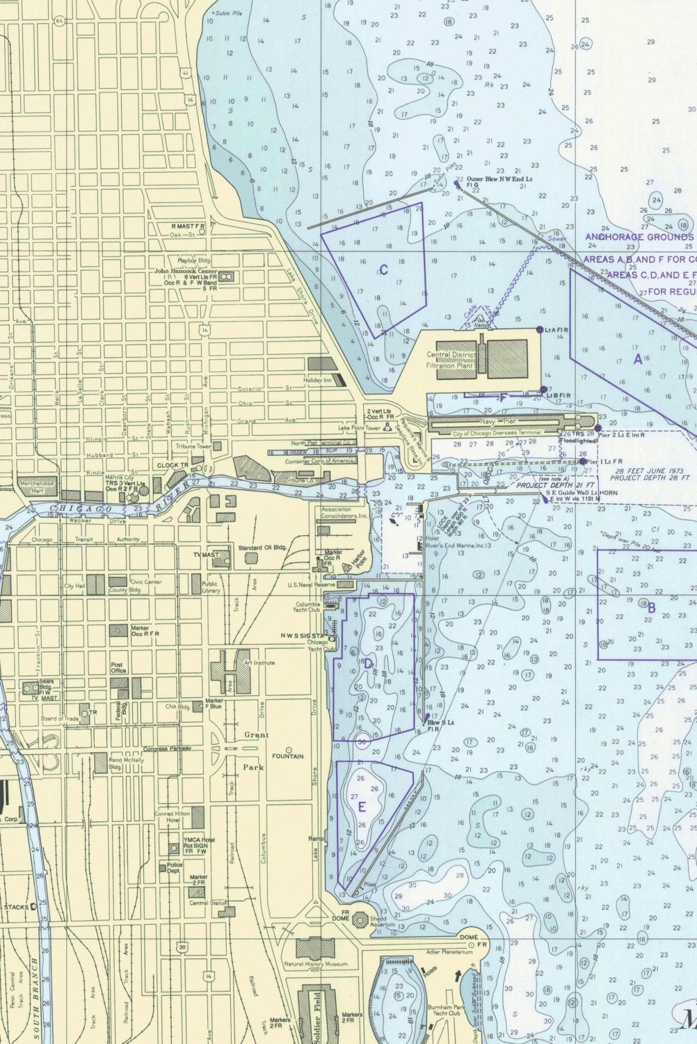 Chicago Harbor 1975 Lake Michigan Illinois Nautical Map | Etsy