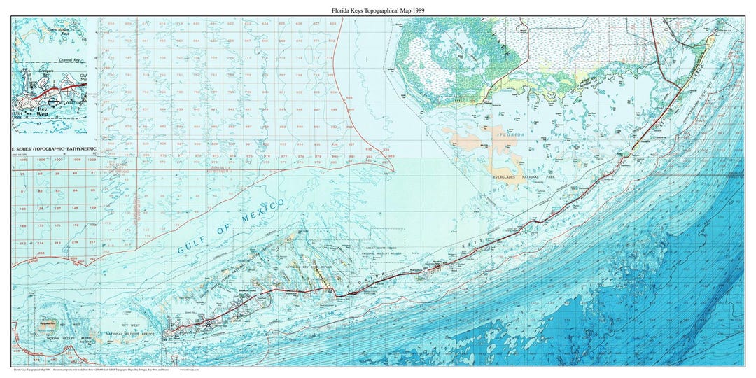 Florida Keys 1989 Old Topo Map - A Composite Made From 6 USGS Maps ...