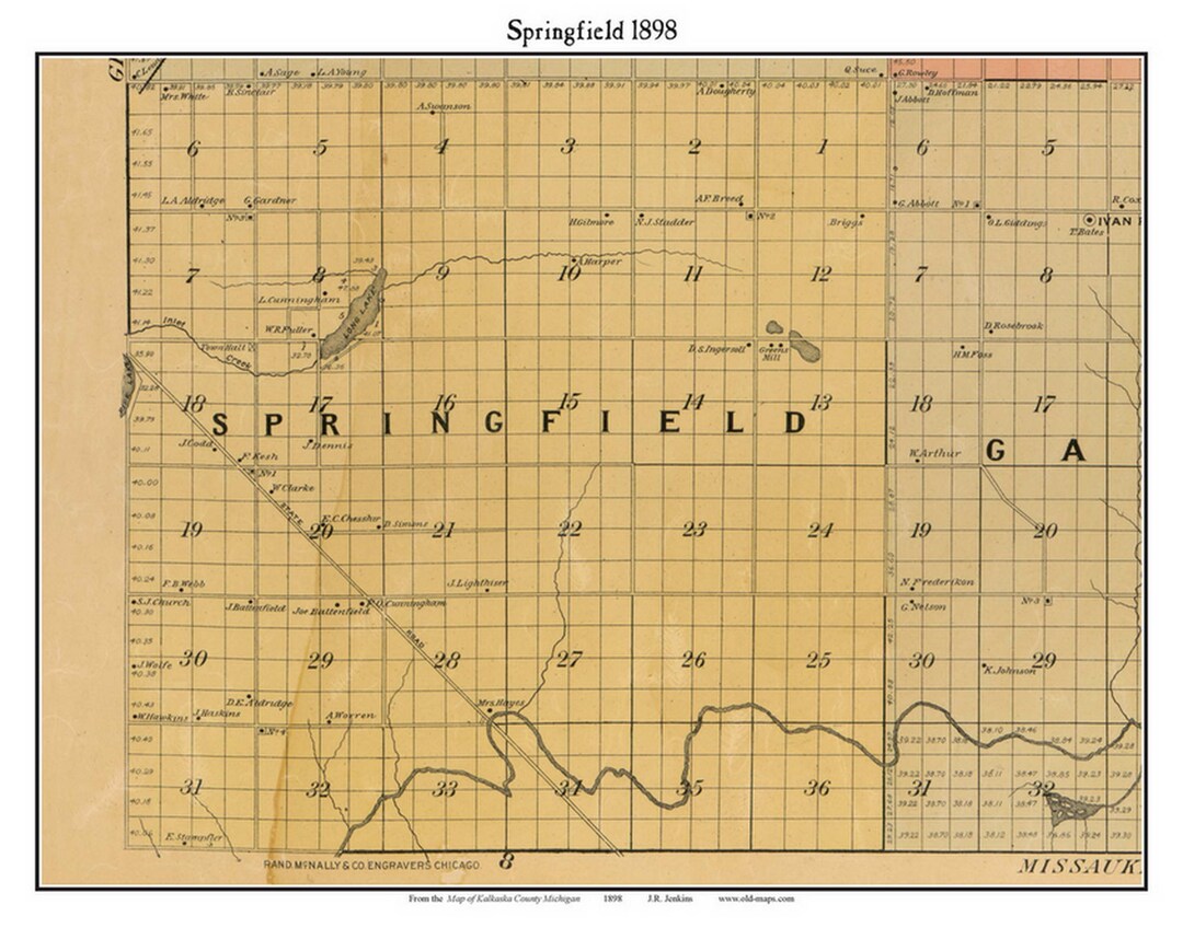 Springfield 1898 Old Town Map With Homeowner Names - Michigan - Reprint ...