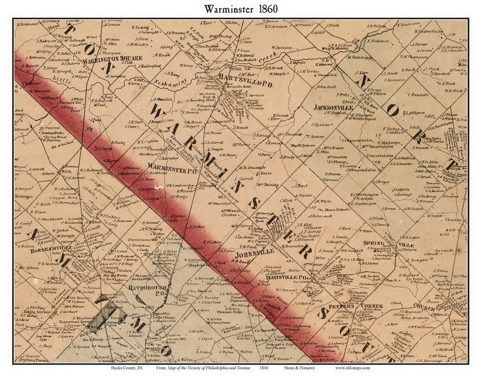 Warminster 1860 Old Town Map With Homeowner Names - Etsy