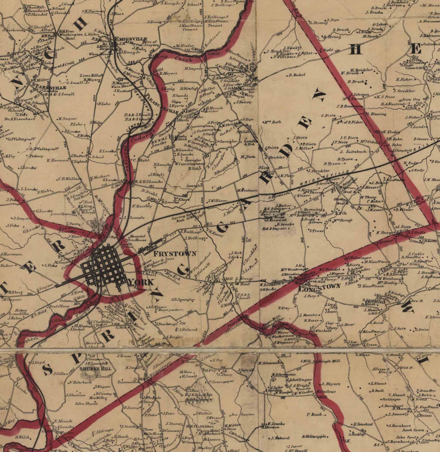 York County Pennsylvania 1860 - Old Wall Map With Homeowner Names ...