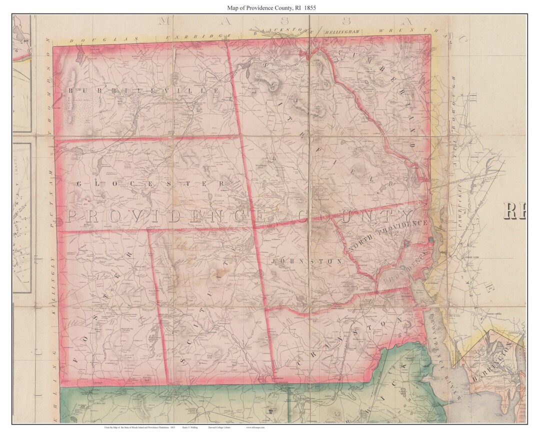 Providence County, Rhode Island - 1855 Old Map Homeowner Names Custom ...