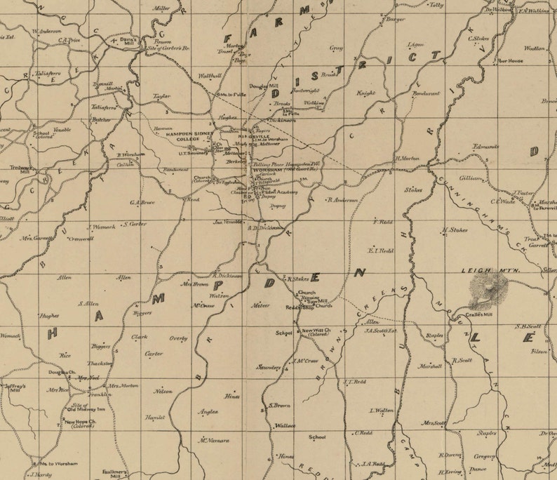 Prince Edward County Virginia 1879 Old Wall Map Homeowner | Etsy