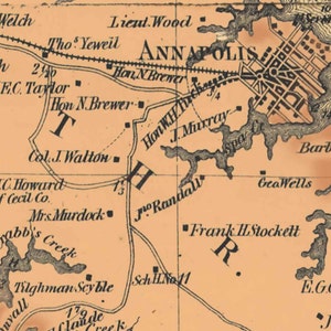 Annapolis Area Map 1860 Maryland - Excerpt From Anne Arundel Co. 1860 ...