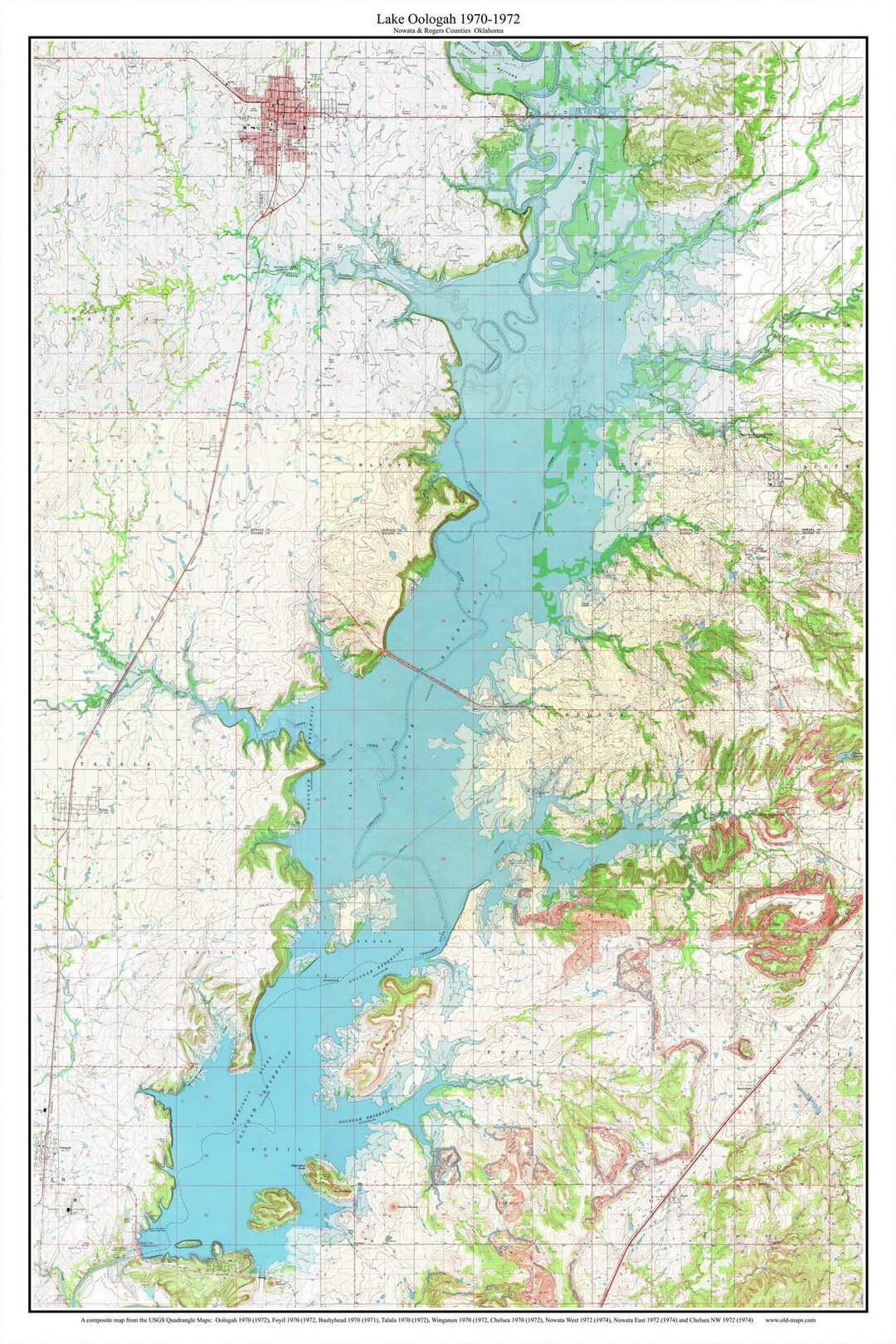 Lake Oologah 1970 -1972 Old Topographic Map USGS Custom Composite ...