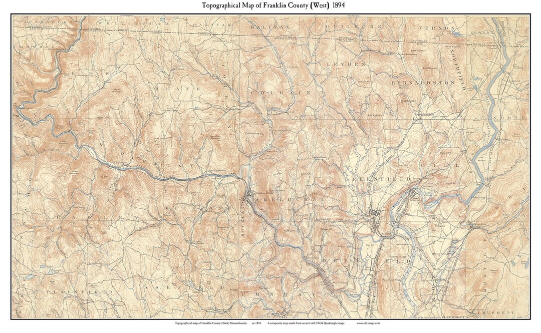 West County Old Topo Map 1894 Composite Map Shelburne Conway Monroe ...