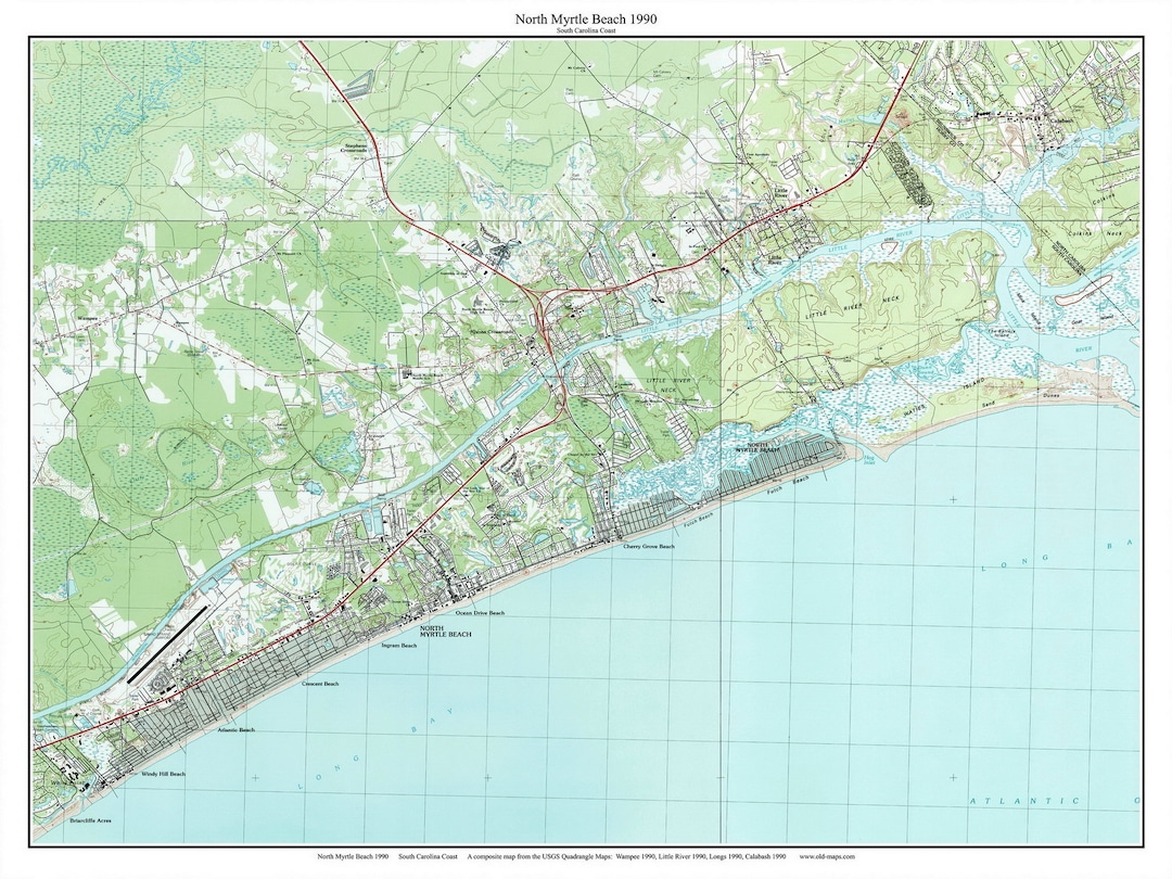 North Myrtle Beach 1990 Map Reprint - 7x7 Old Topographic USGS Custom ...