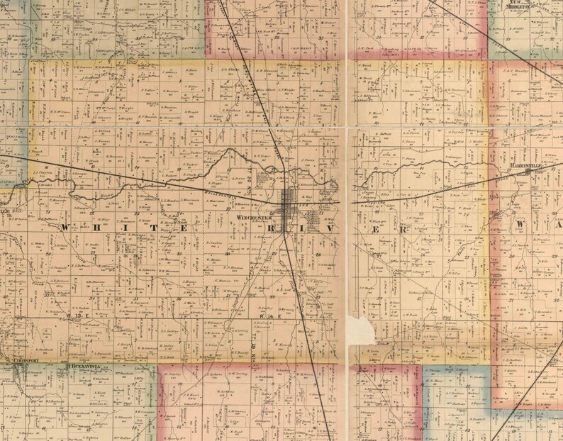 Randolph County Indiana 1865 Old Wall Map Reprint With - Etsy