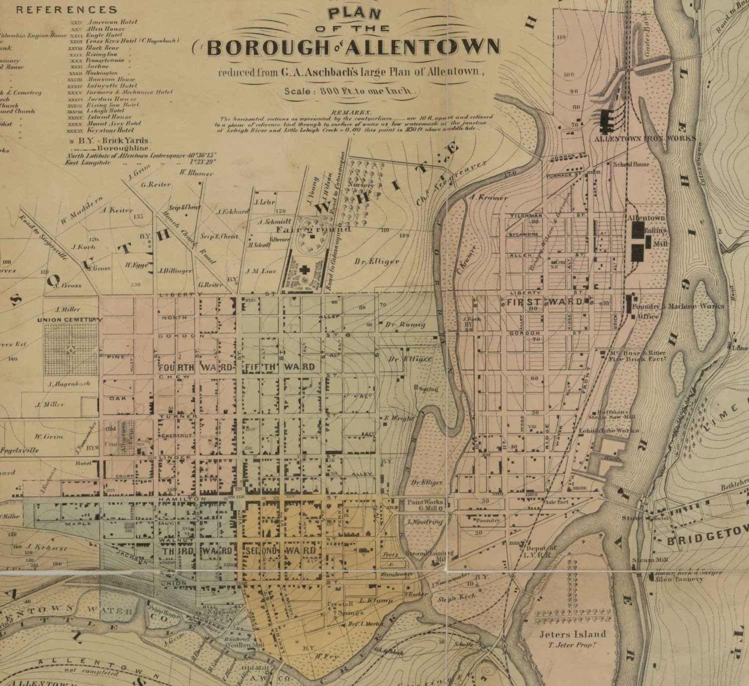 Lehigh County Pennsylvania 1865 Wall Map With Homeowner | Etsy