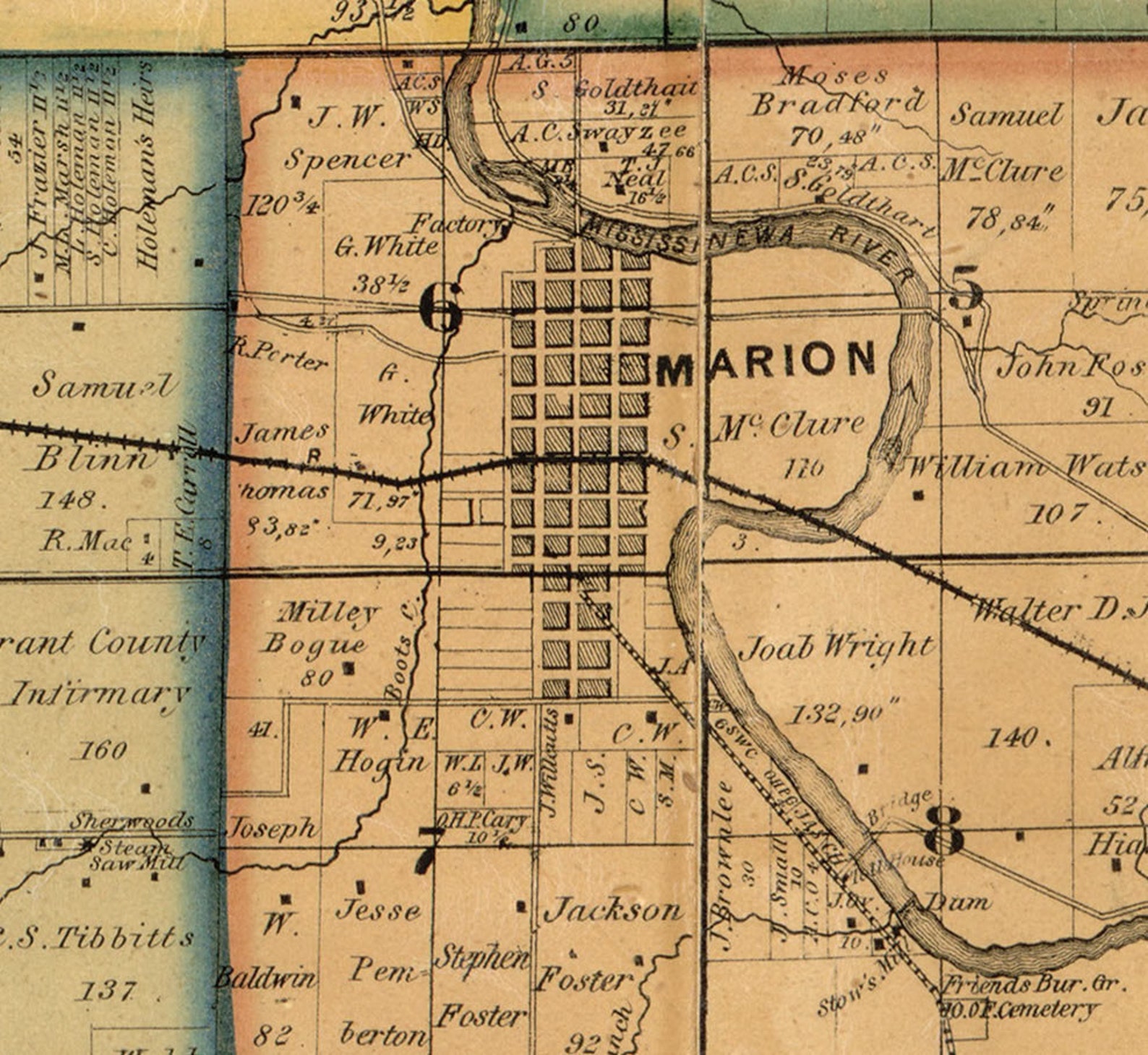 Grant County Indiana 1861 - Old Wall Map Reprint With Homeowner Names ...