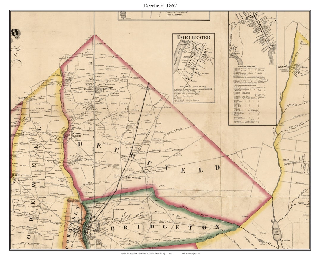 Deerfield 1862 Old Town Map With Homeowner Names Cumberland County New ...