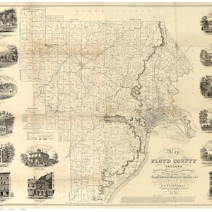 Floyd County Indiana 1859 - Old Wall Map Reprint With Landowner Names ...