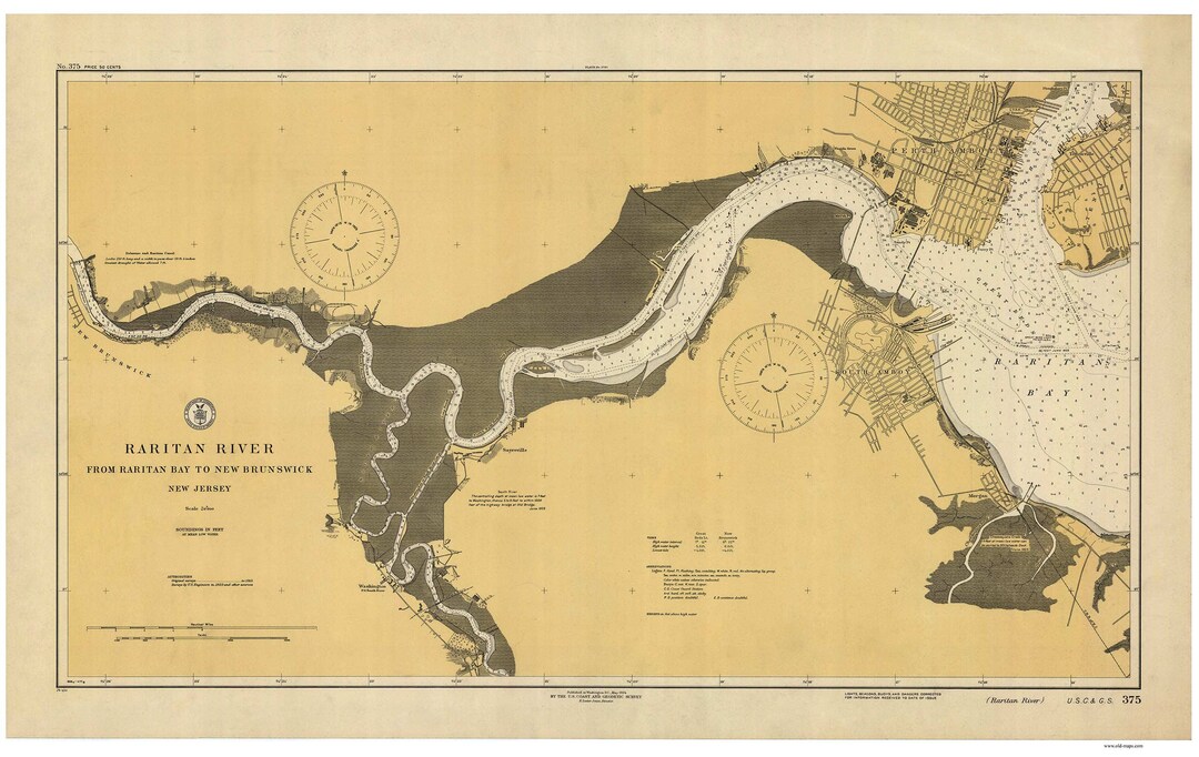 Raritan River From Raritan Bay to New Brunswick 1924 Nautical Map New ...
