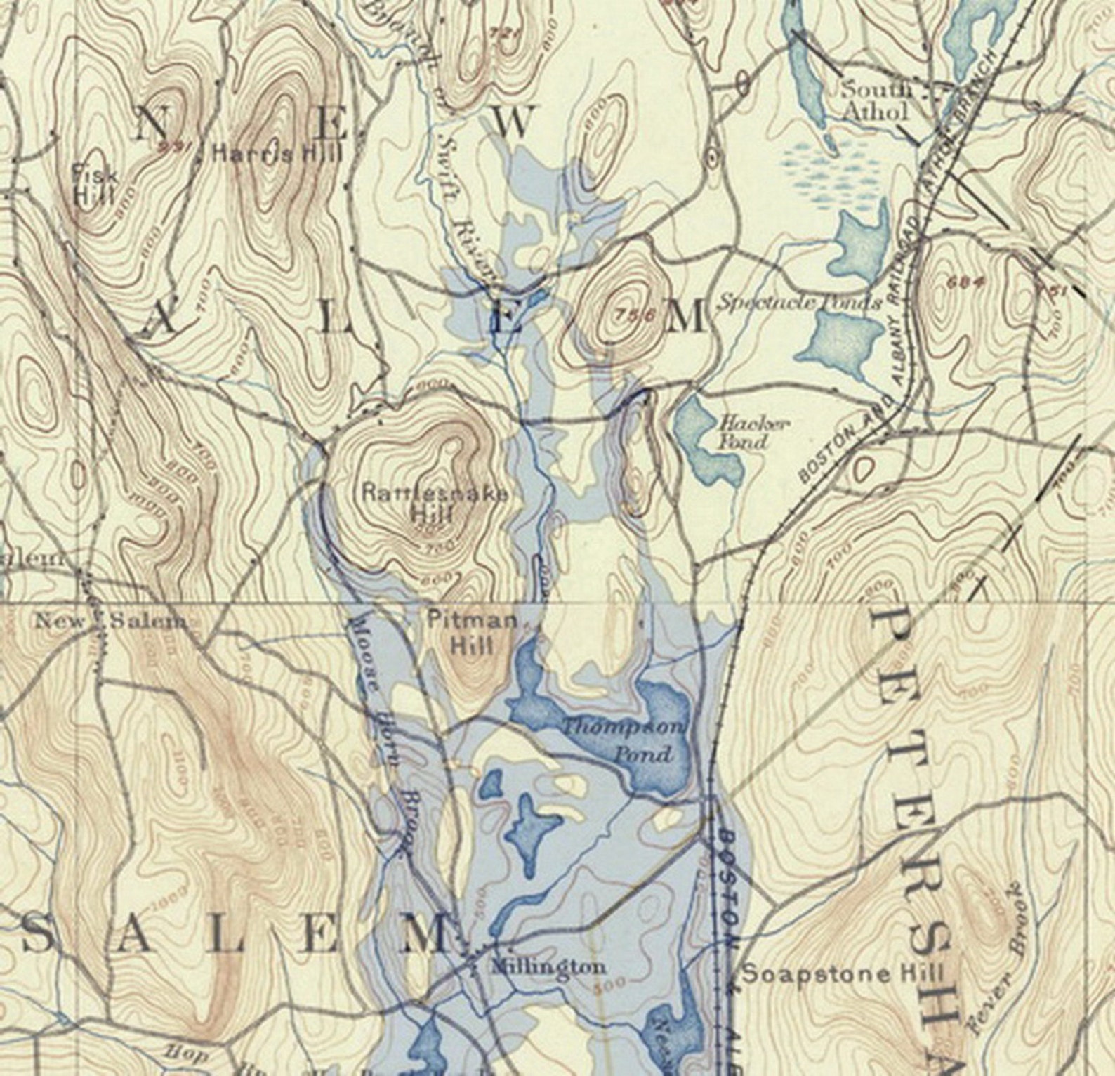 Quabbin Reservoir 1890 USGS Old Topographic Map With Reservoir Overlay ...