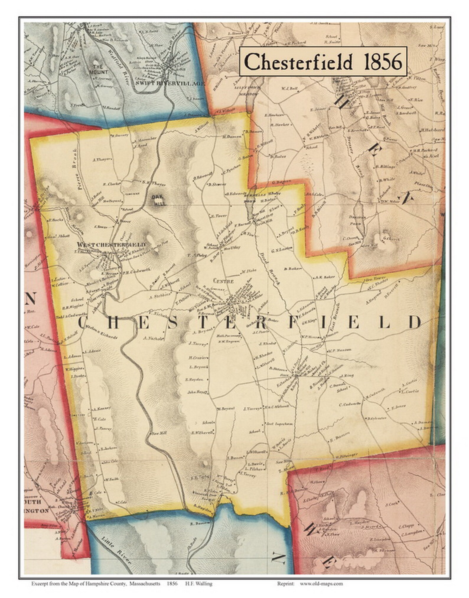 Chesterfield 1856 Old Town Map With Homeowner Names Massachusetts ...
