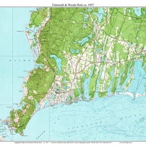 Falmouth Woods Hole 1957 Old Topo Map - Custom Composite Reprint ...