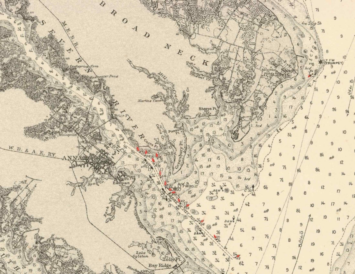 Choptank River to Sandy Point 1909 Nautical Map Reprint | Etsy