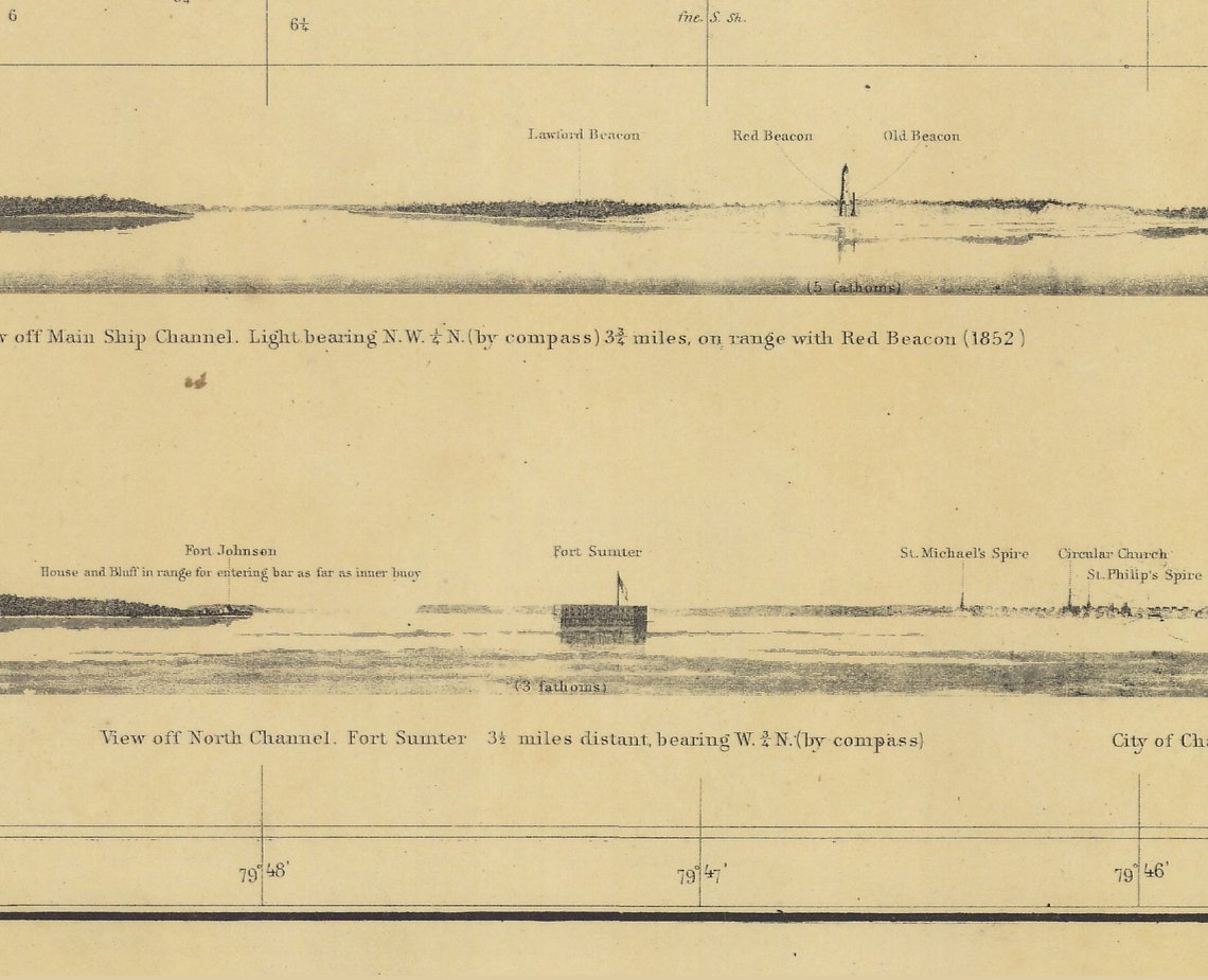 Charleston Harbor 1864 Map - Old Nautical Chart- South Carolina ...
