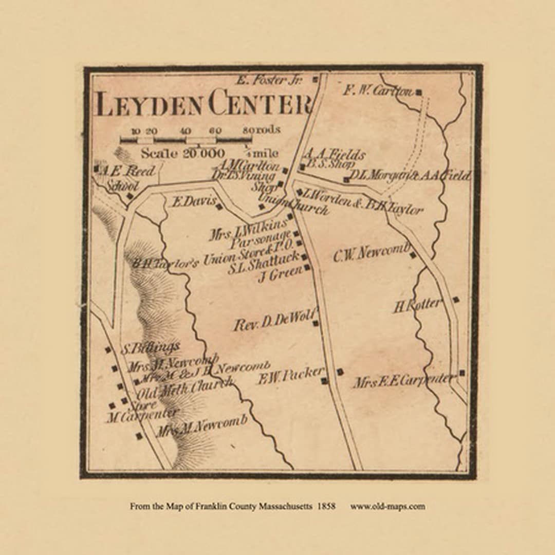 Leyden Center Old Town Map With Homeowner Names - Massachusetts Reprint ...
