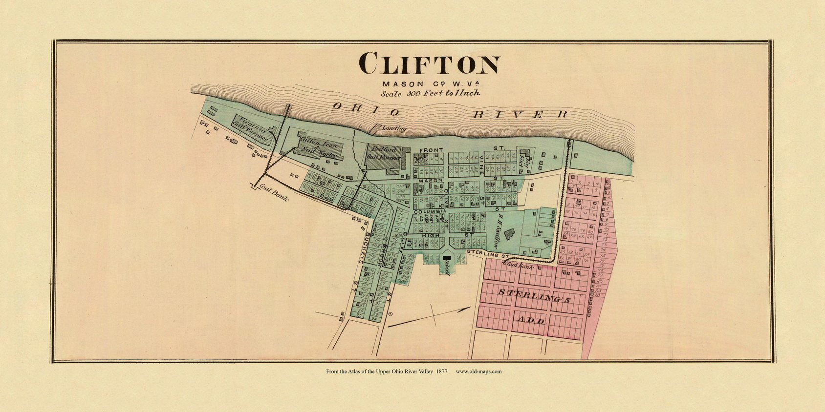 Clifton 1877 Old Town Map Mason County West Virginia Ohio Valley ...