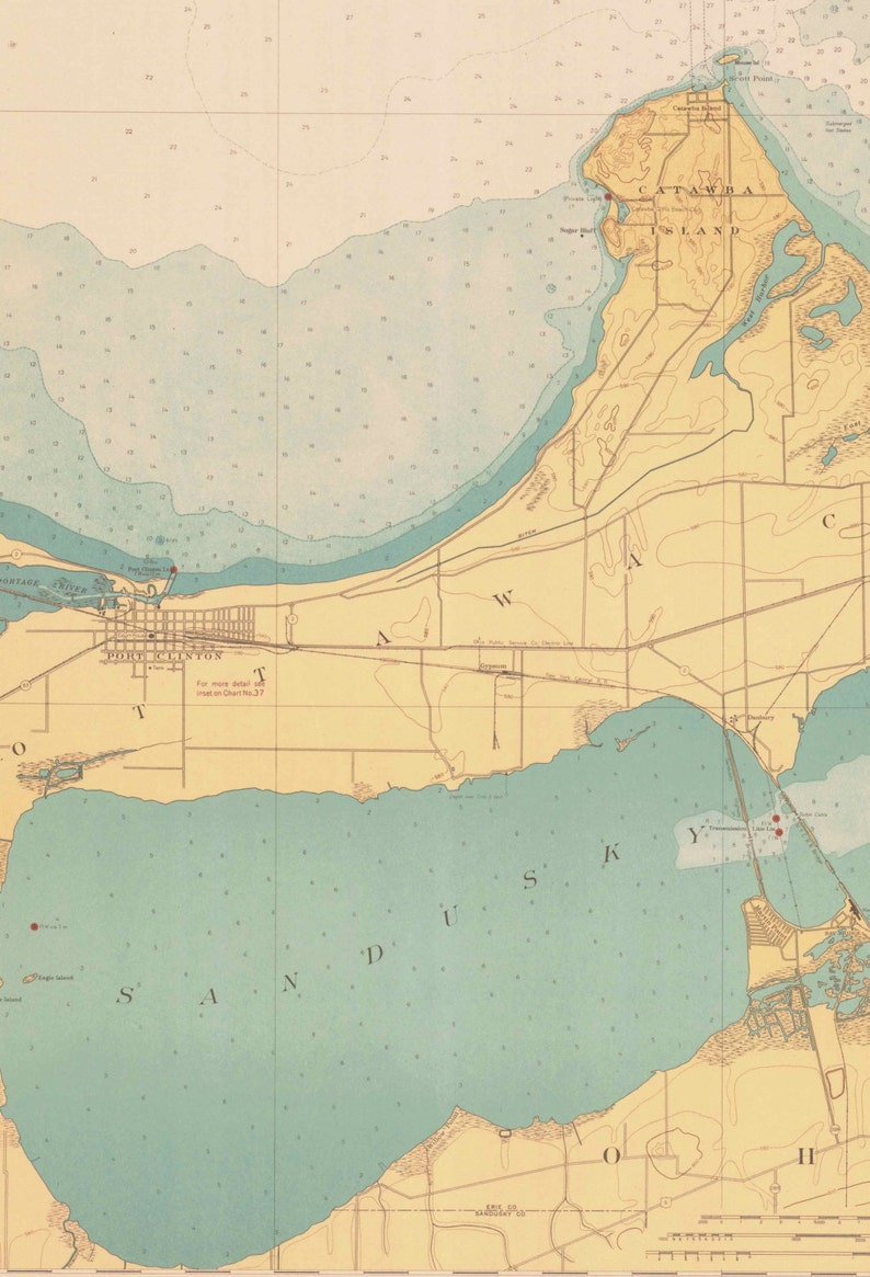 Lake Erie - 1943 - Islands in Lake Erie, Ohio - Nautical Map Reprint ...