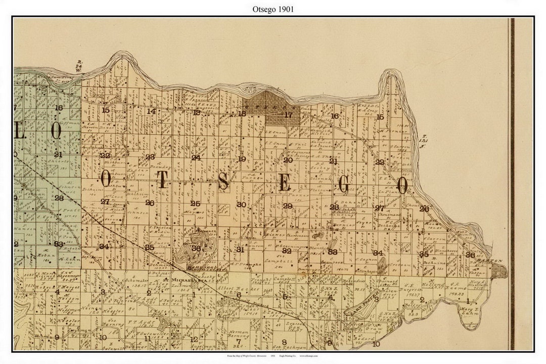 Otsego - 1901 - Old Town Map With Homeowner Names Minnesota - Hamburg ...