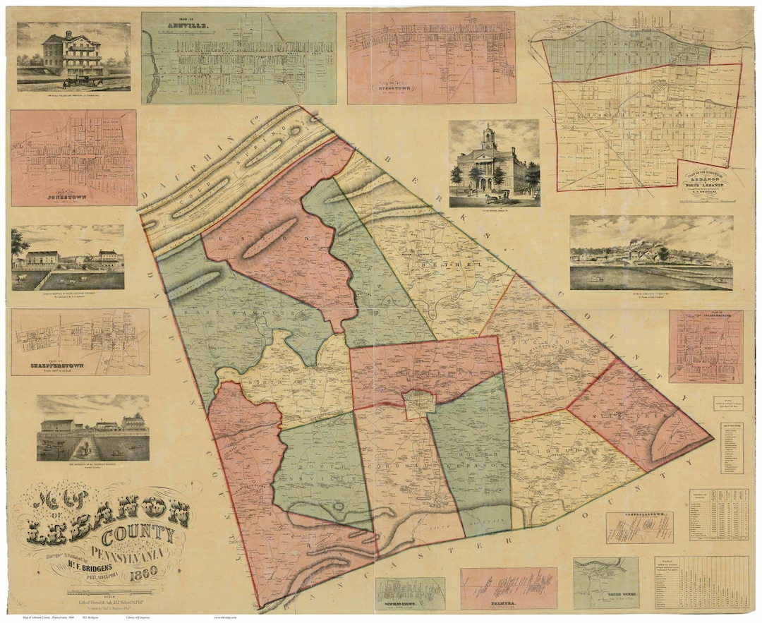 Lebanon County Pennsylvania 1860 - Wall Map With Homeowner Names ...