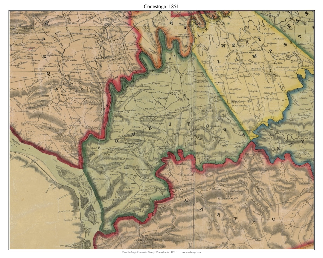 Conestoga 1851 Old Town Map With Homeowner Names - Pennsylvania ...