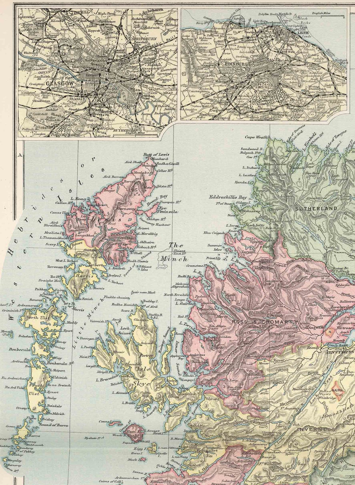Scotland 1891 Old Map - Appleton - Edinburgh & Glasgow - Reprint - Etsy