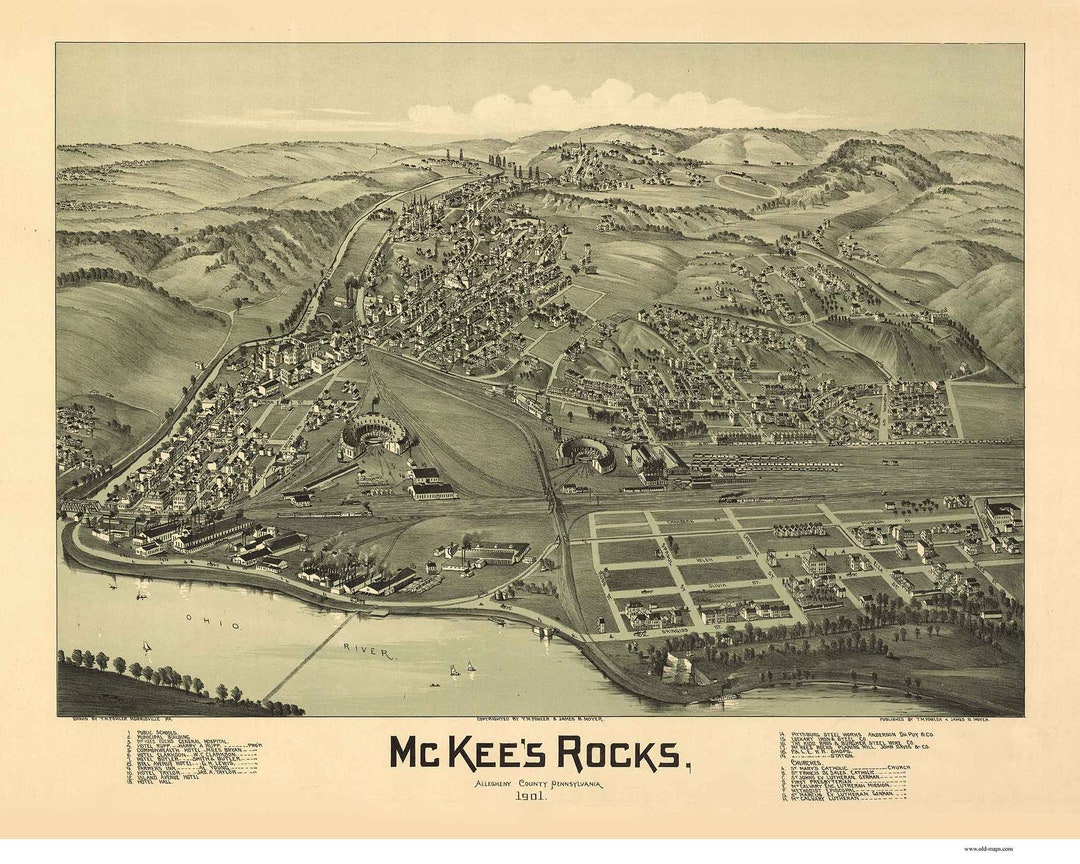 Mckees Rocks Pennsylvania - 1901 - "the Rocks" - Birds Eye View Reprint ...