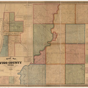 Vigo County Indiana 1858 - Old Wall Map Reprint With Homeowner Names ...
