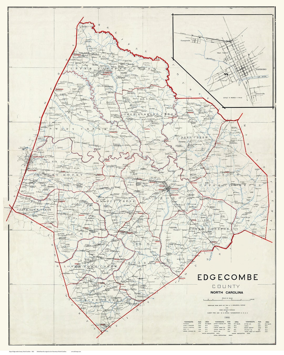 Edgecombe County North Carolina 1905 - Old Wall Map With Homeowner ...