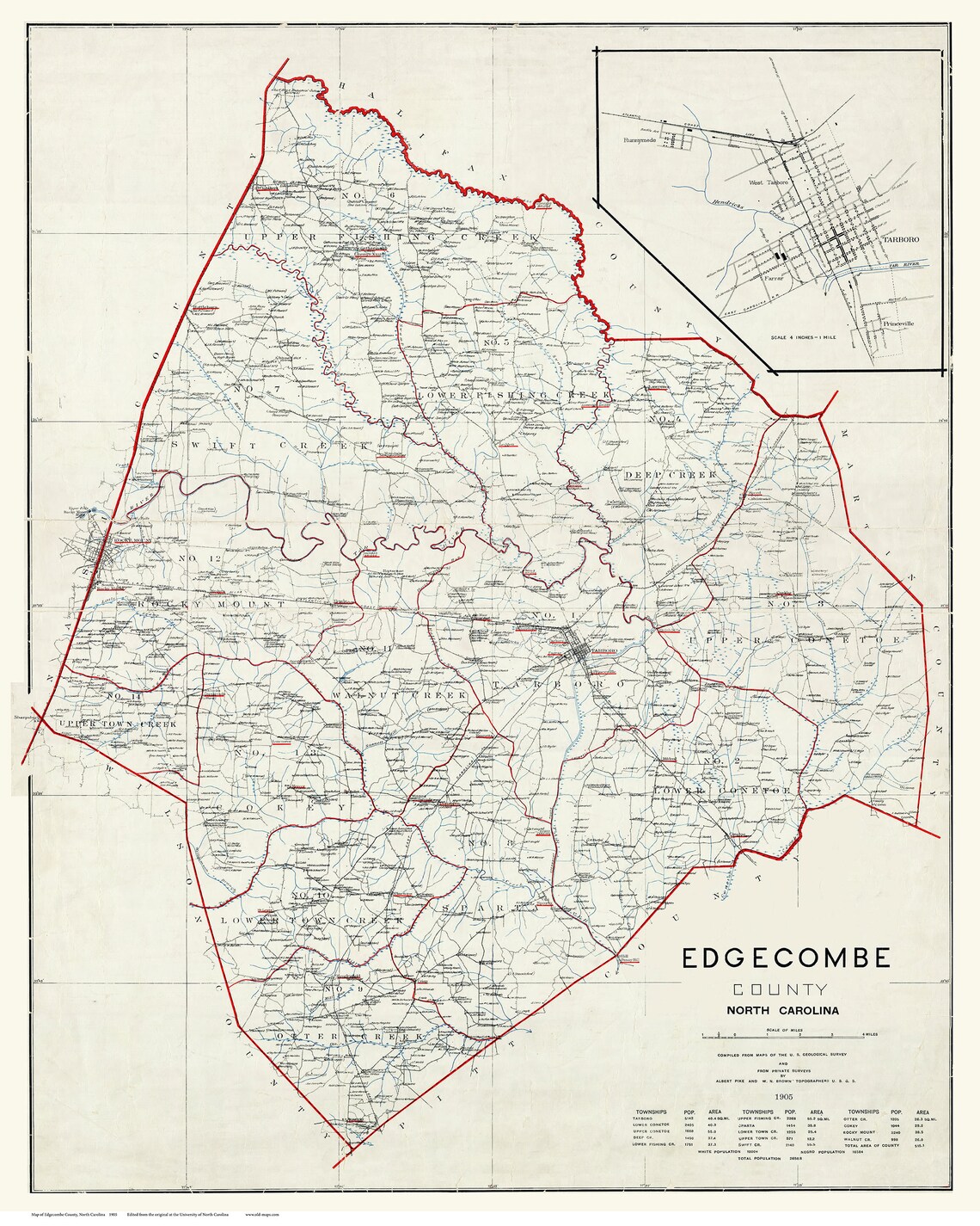Edgecombe County North Carolina 1905 Old Wall Map With - Etsy