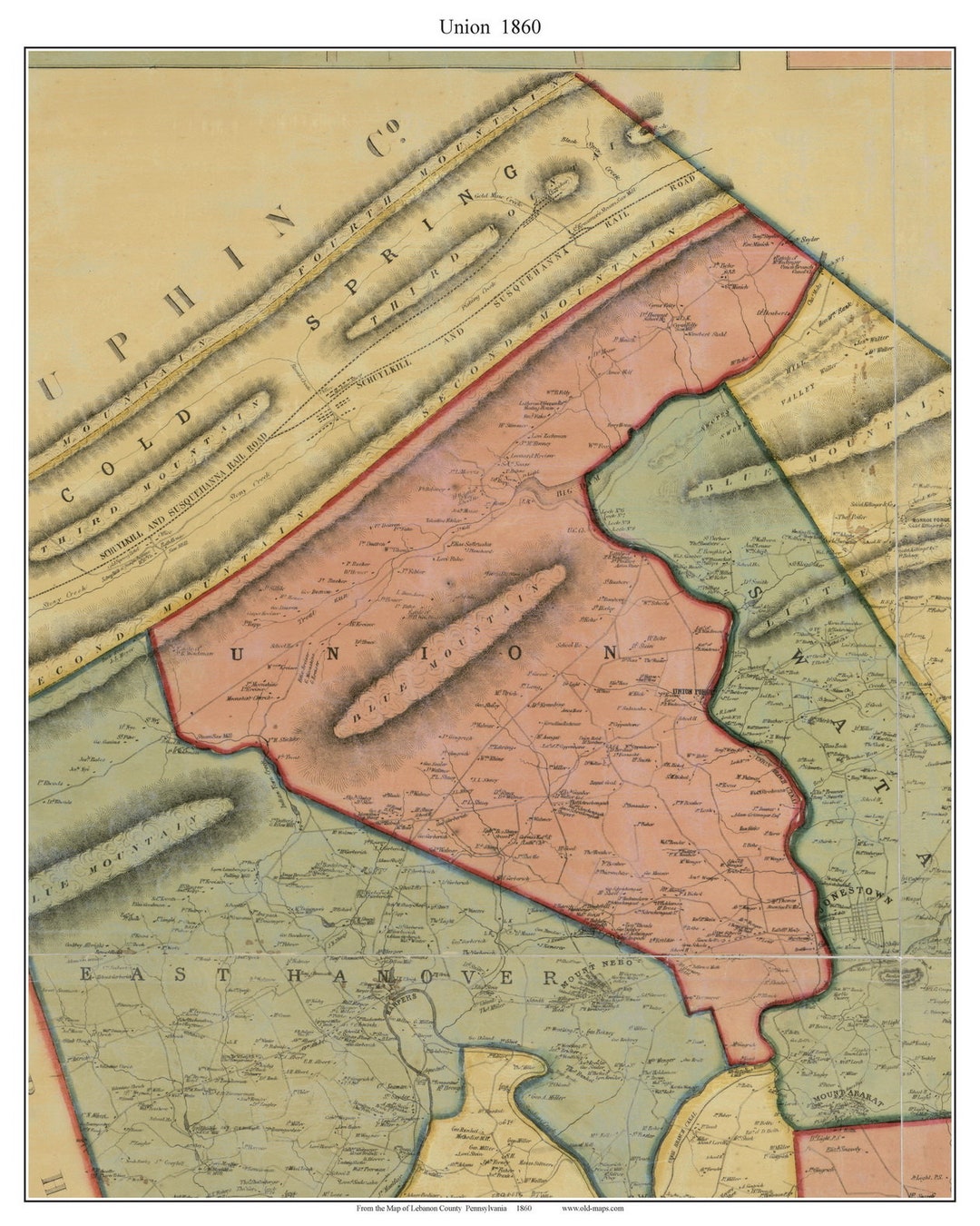 Union 1860 Old Town Map With Homeowner Names - Pennsylvania - Reprint ...
