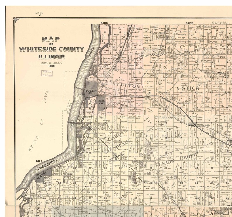 Whiteside County Illinois 1896 - Old Wall Map Reprint With Farm Lines ...