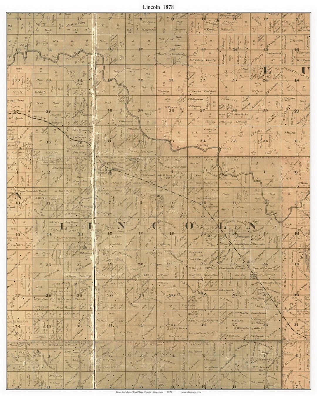 Lincoln 1878 - Old Town Map With Homeowner Names - Fall Creek ...