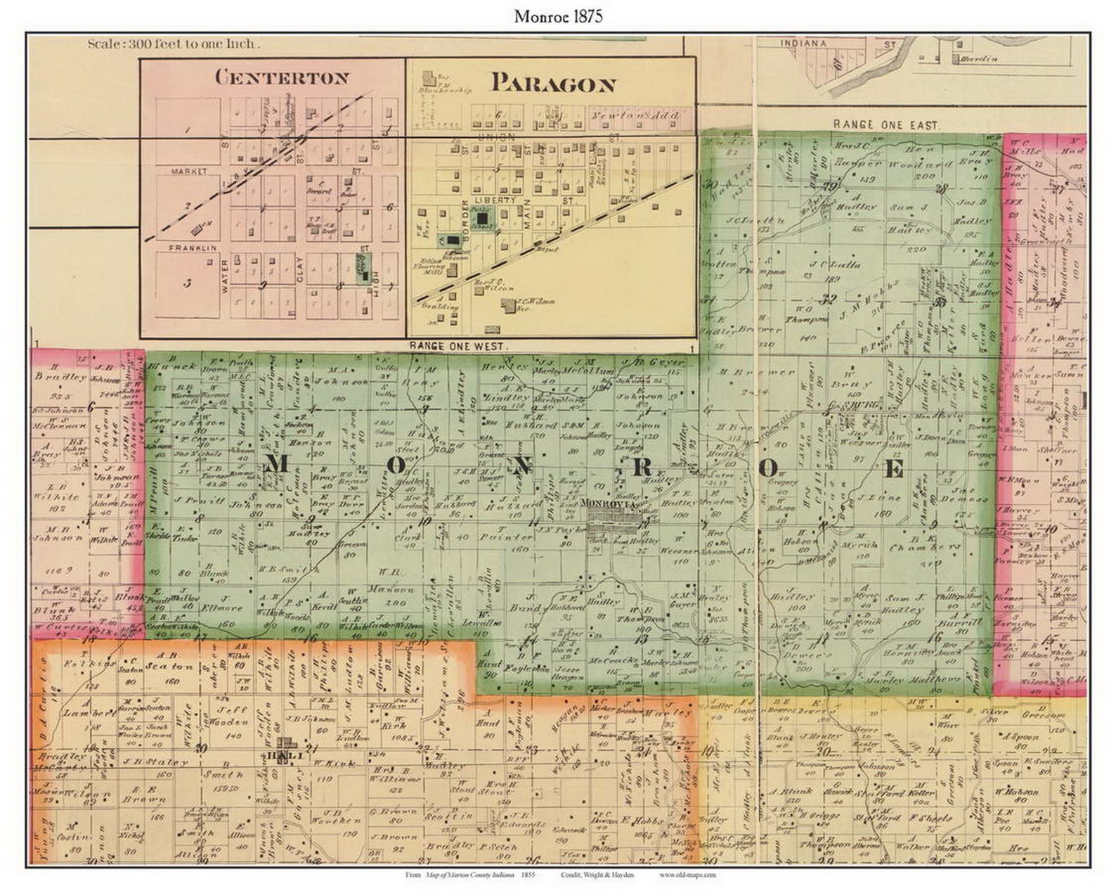 Monroe 1875 Old Town Map With Homeowner Names Indiana Monrovia - Etsy
