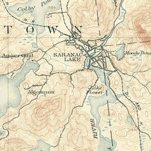 Saranac Lakes 1904 USGS Old Topographic Map Upper Saranac Lake- Reprint - Custom Composite ...