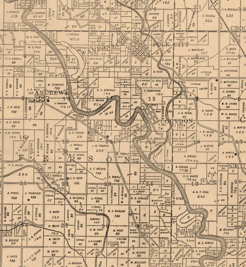Polk County Iowa 1895 Old Wall Map With Landowner Names Farm - Etsy