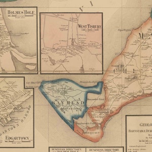 Martha's Vineyard and Islands Poster 1858 Map H.F. Walling ...