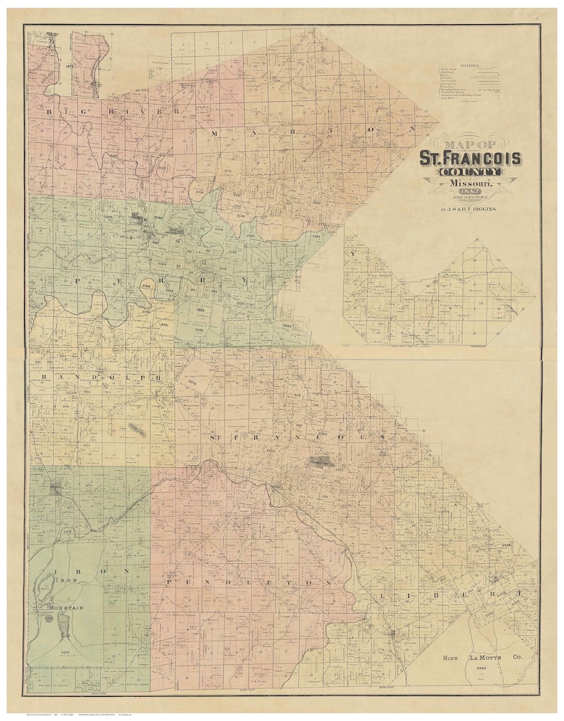St. Francois County Missouri 1882 - Old Wall Map With Landowner Names ...