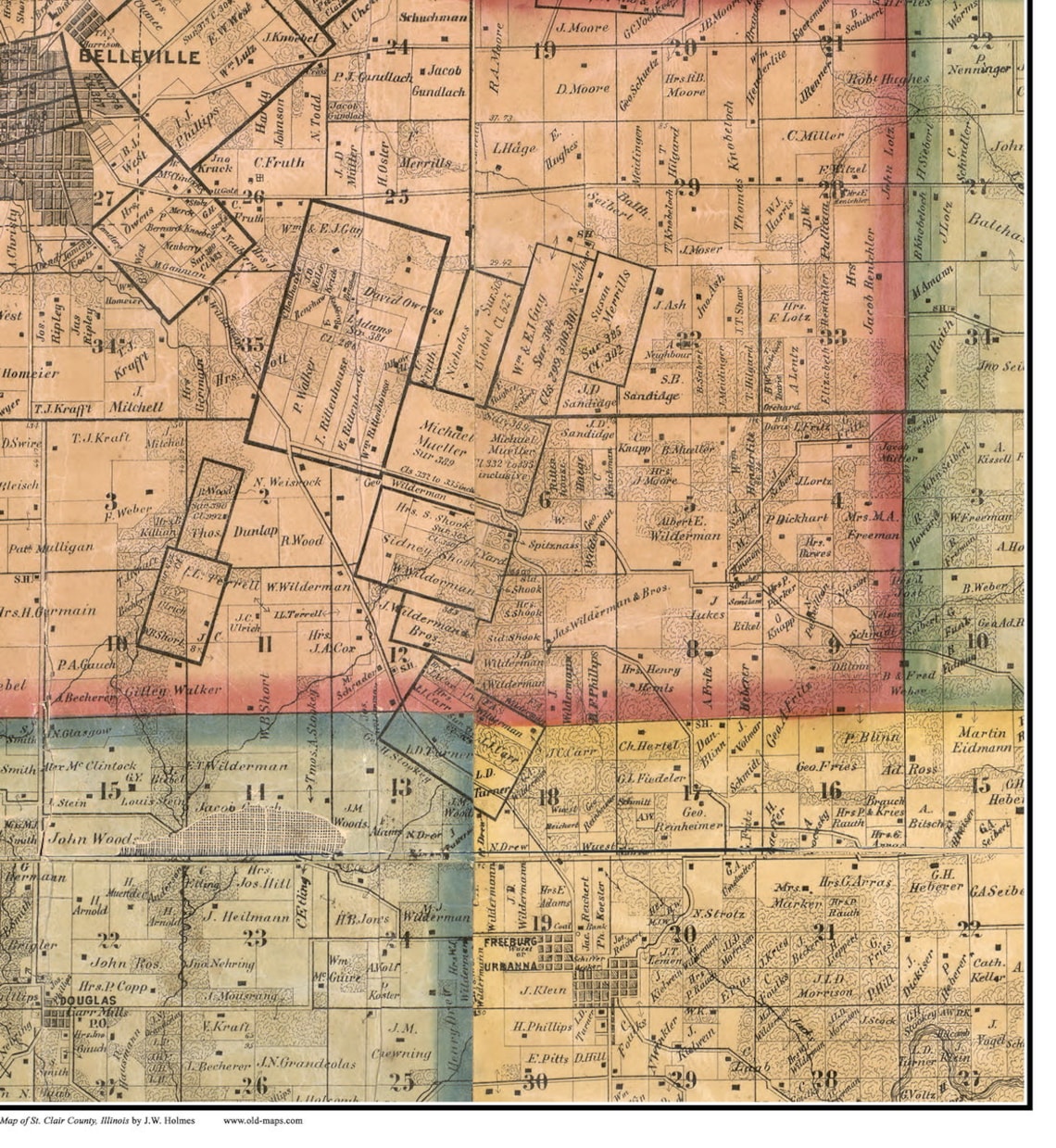 Belleville Illinois 1863 Old Town Map Custom Print Saint - Etsy