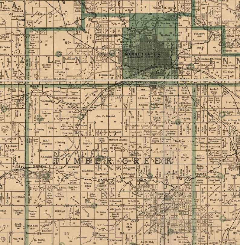 Marshall County Iowa 1896 Old Wall Map With Landowner Names | Etsy