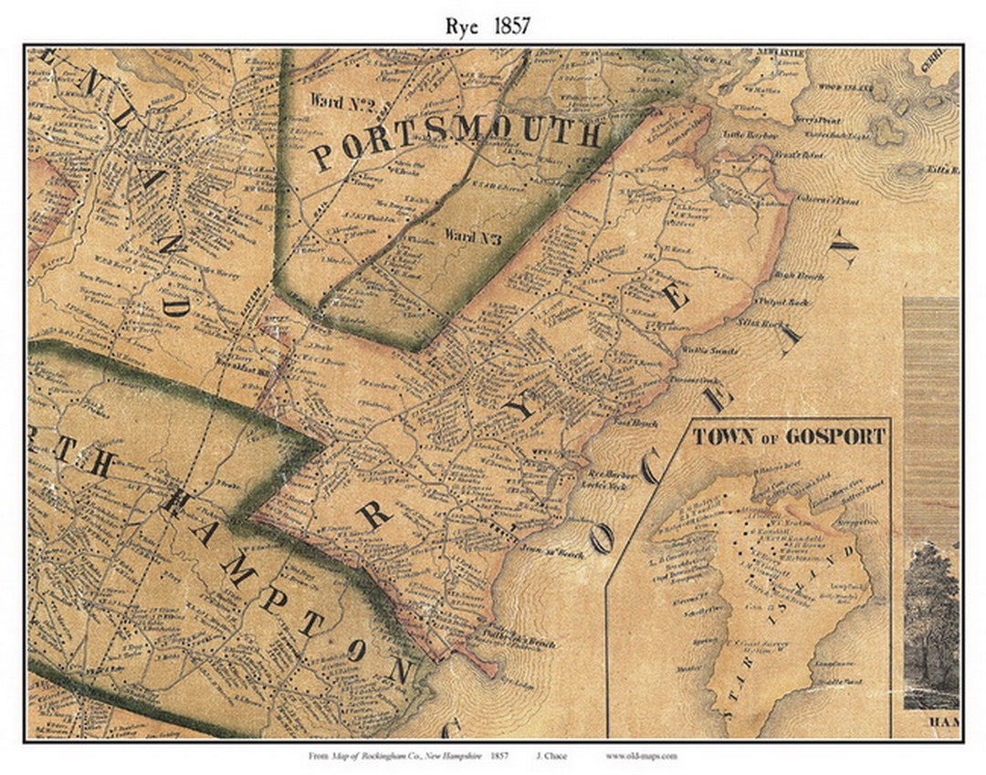 Rye 1857 Old Town Map With Homeowner Names New Hampshire Star Island ...