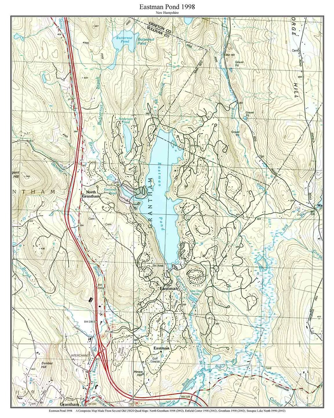Eastman Pond - 1998 Old Topographic Map USGS Custom Composite Reprint ...