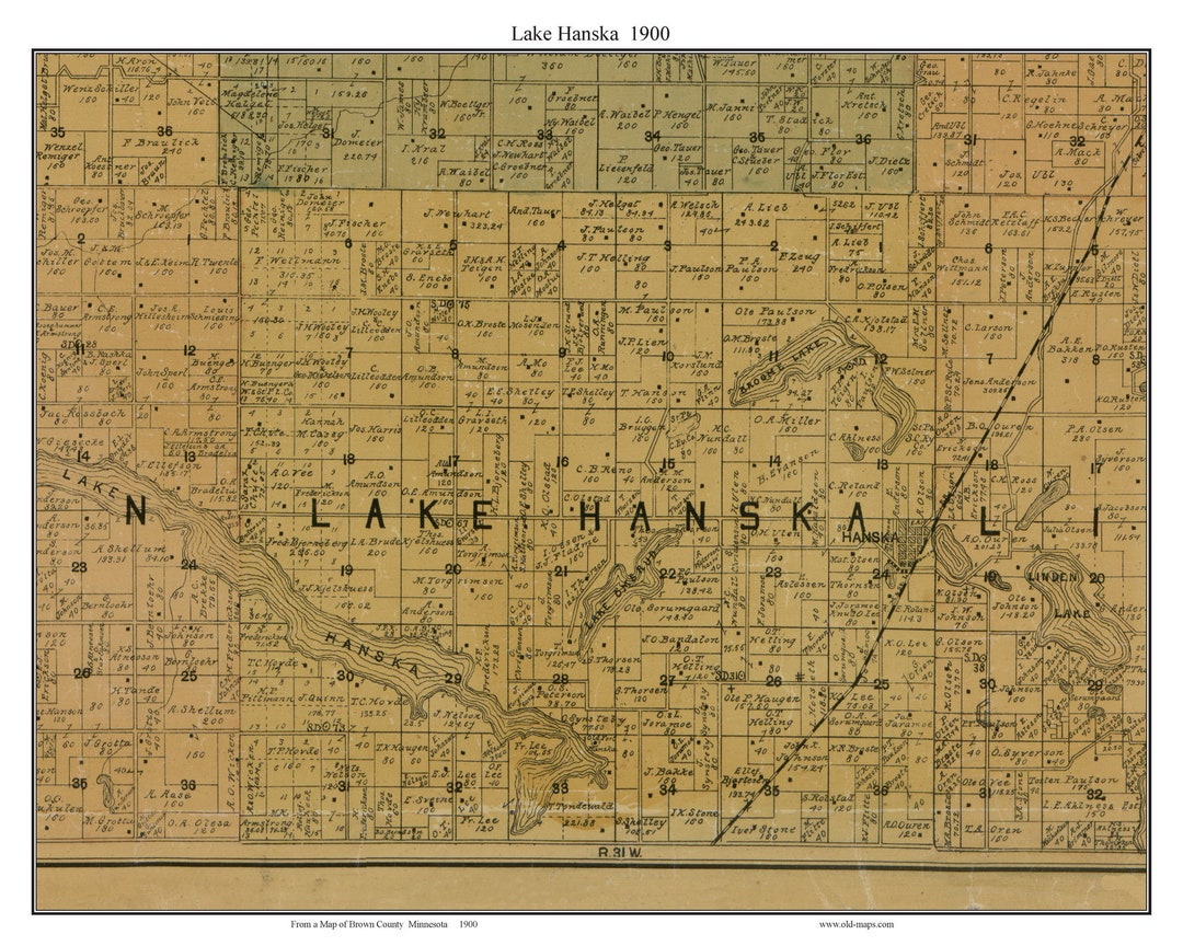 Lake Hansa 1900 Old Town Map With Homeowner Names Minnesota Lake Omsrud ...