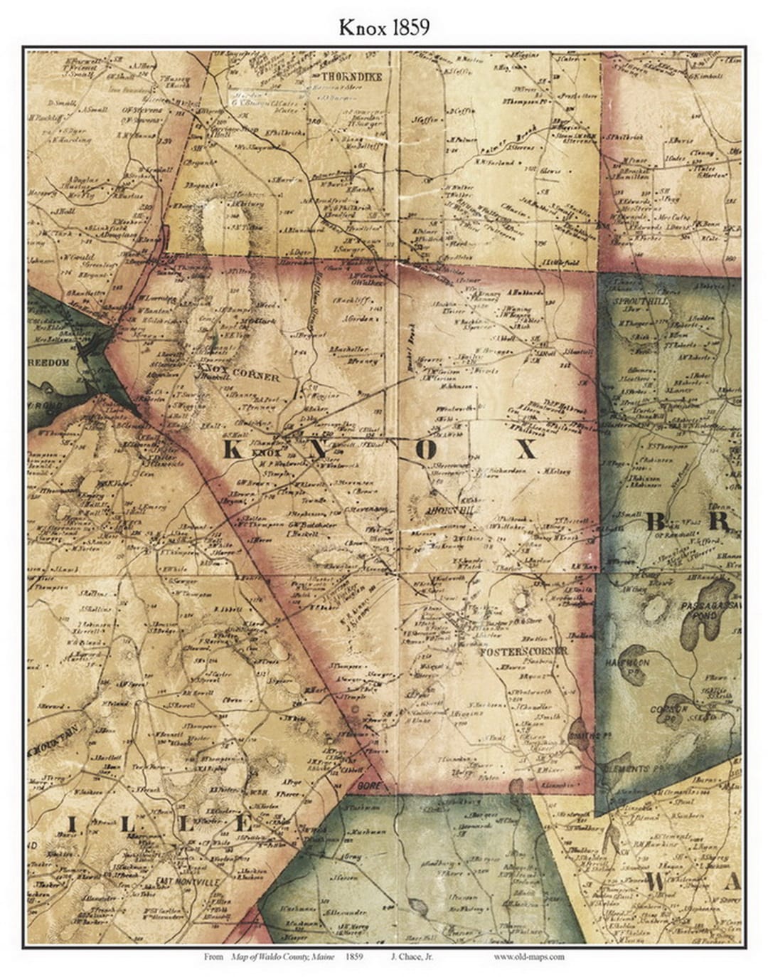 Knox 1859 Old Town Map With Homeowner Names Maine Foster's Corner ...