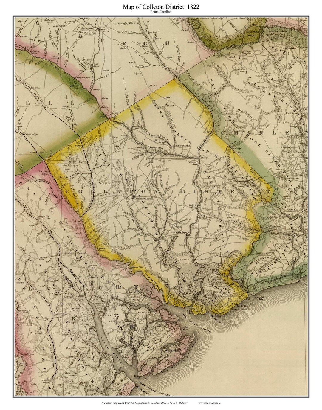 Colleton District 1822 - Place Names Old Town Map- Reprint - South ...
